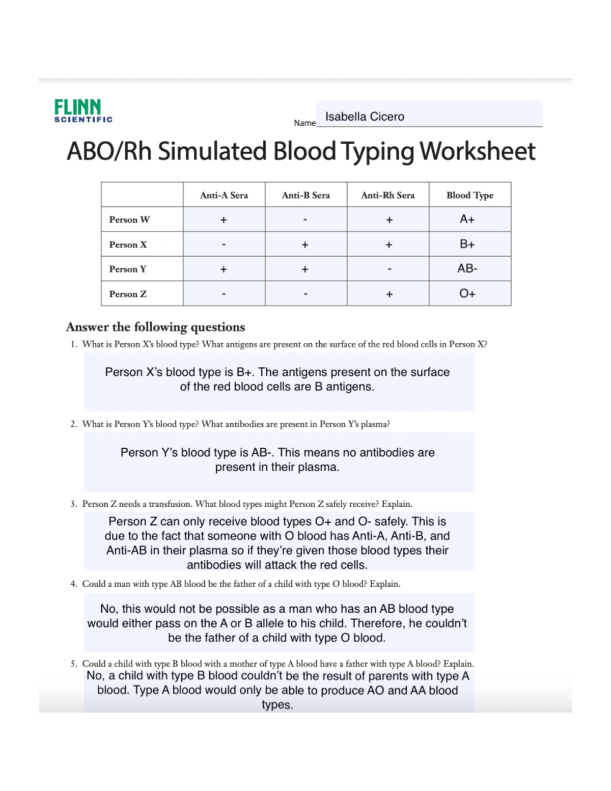 Blood Type Worksheet - BIO 181 - Studocu