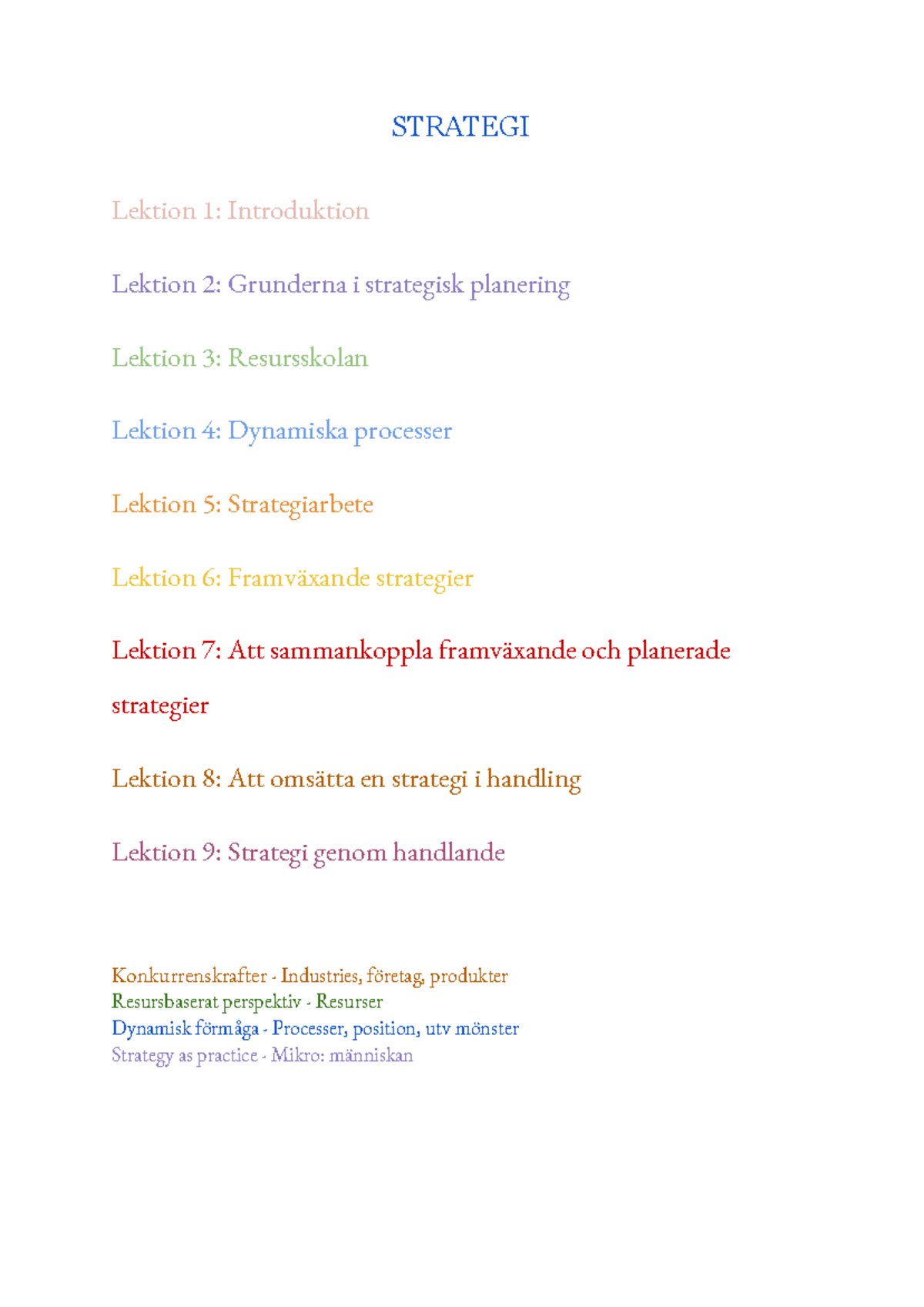 Strategi FEK200 - STRATEGI Lektion 1: Introduktion Lektion 2: Grunderna ...