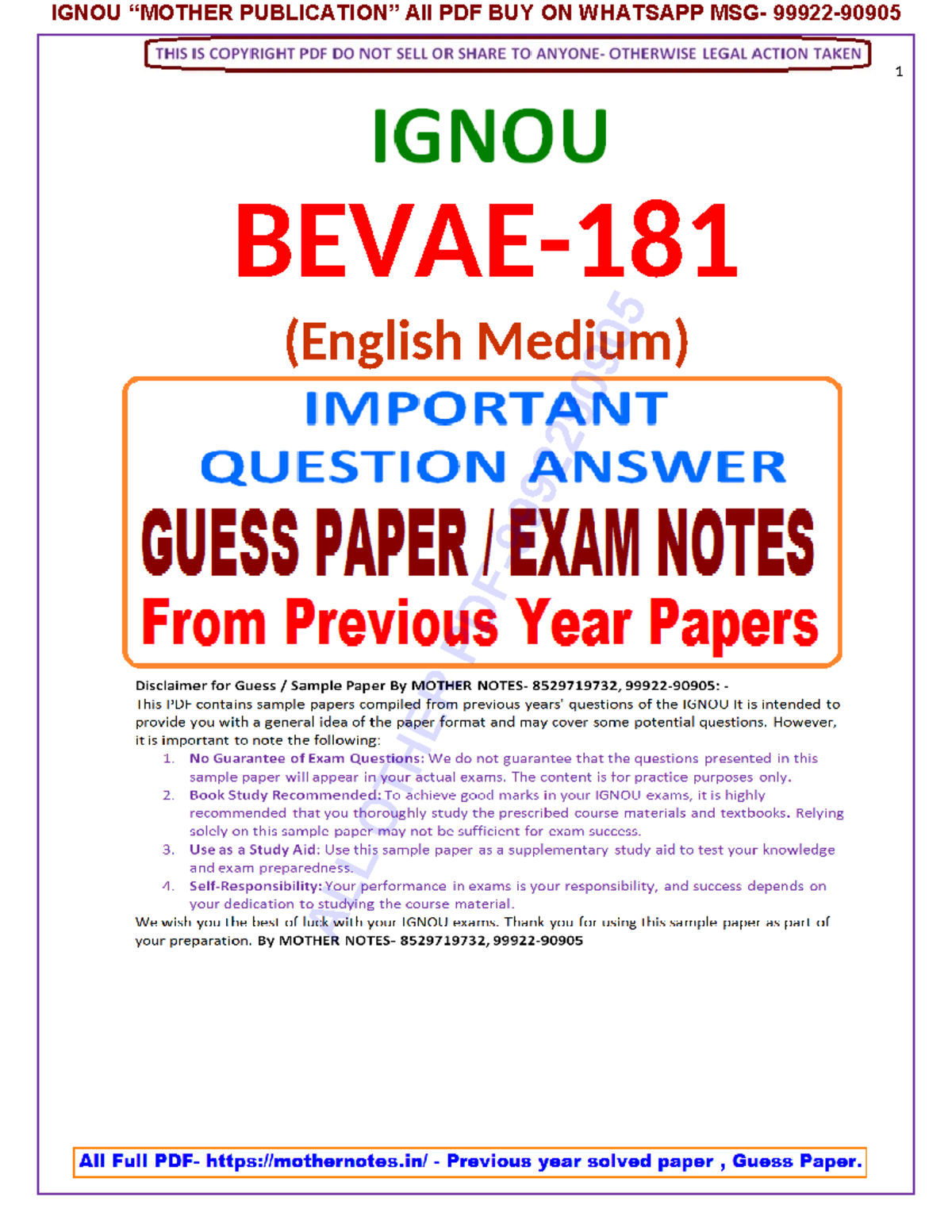 BEVAE 181 EM PYQ MP - notes - 1 BEVAE- (English Medium) ALL OTHER PDF ...
