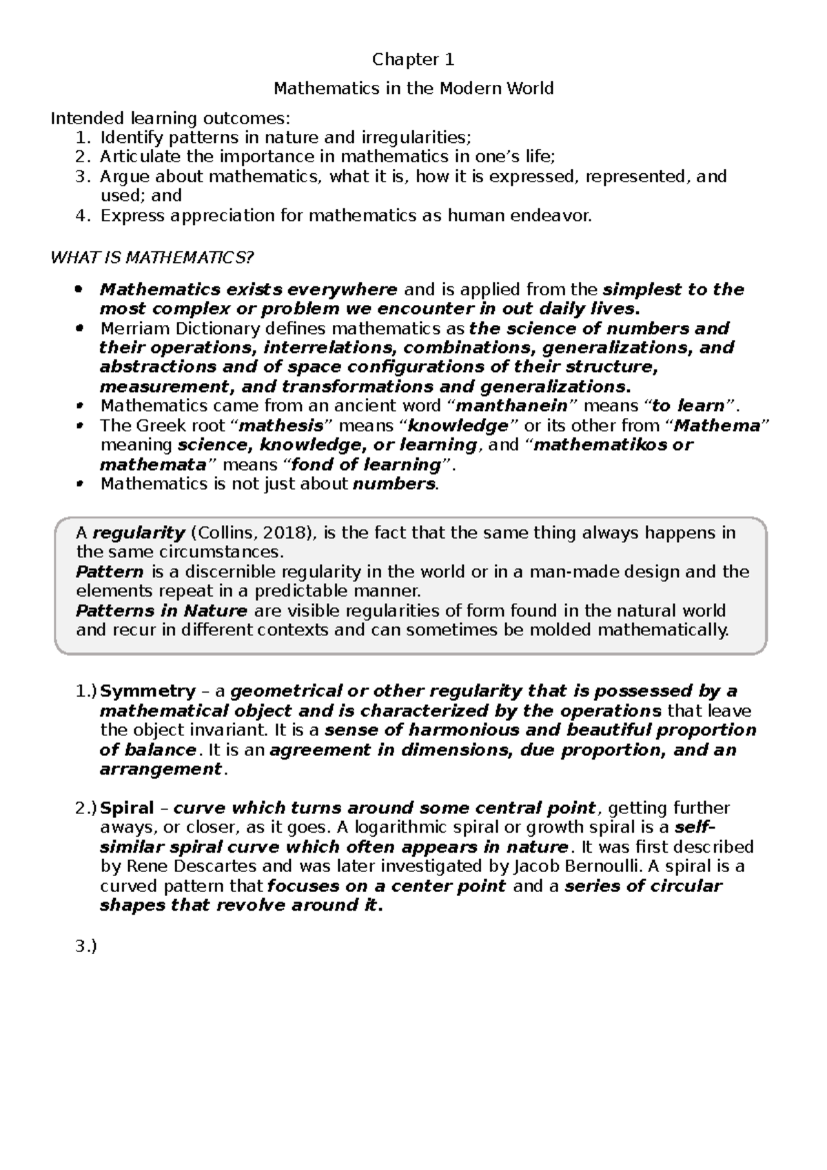 MMW (chapter 1) - mmw - Chapter 1 Mathematics in the Modern World Intended learning outcomes: 1 ...