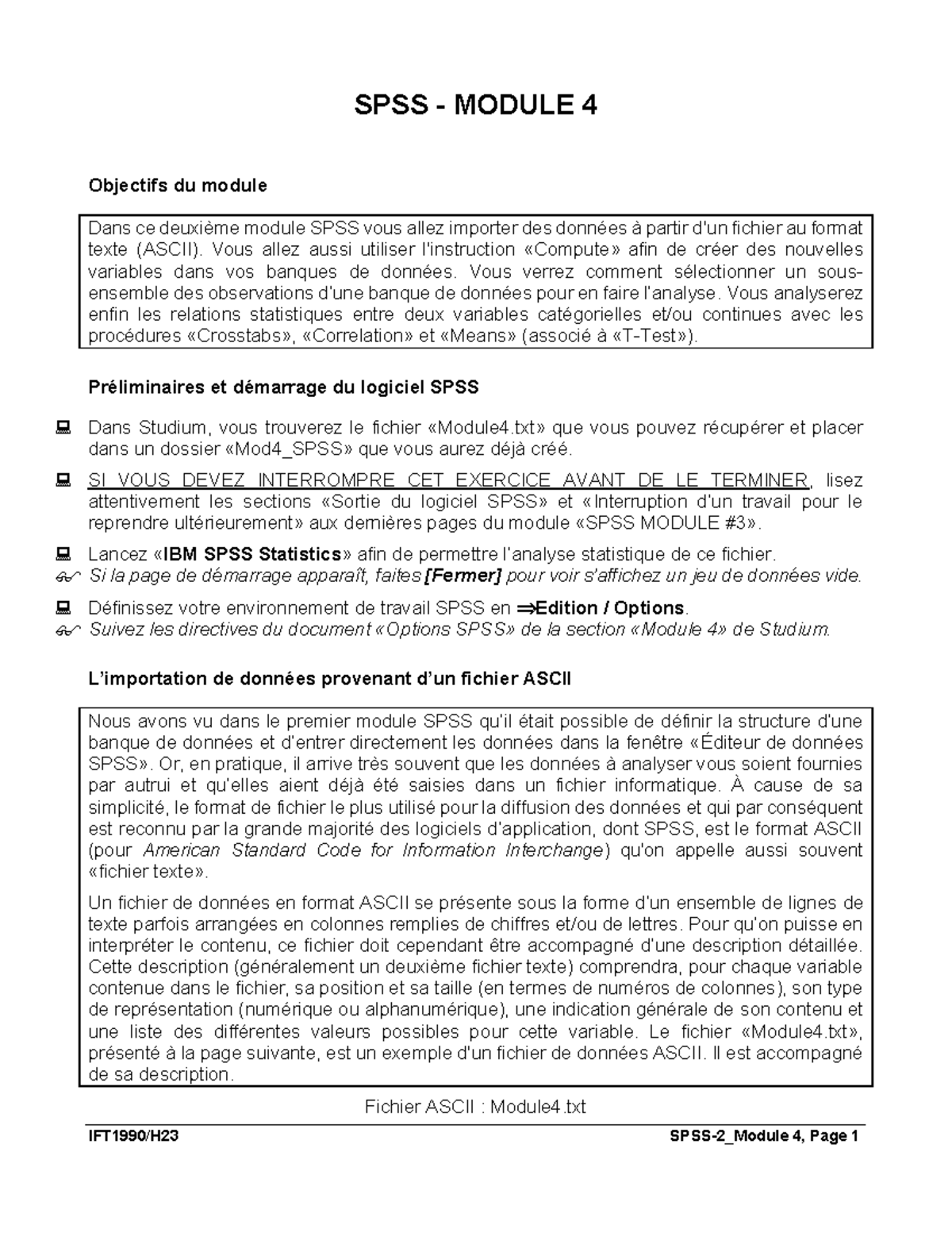 1990 SPSS MOD4 - Travaux pratiques 4 - SPSS - MODULE 4 Objectifs du ...
