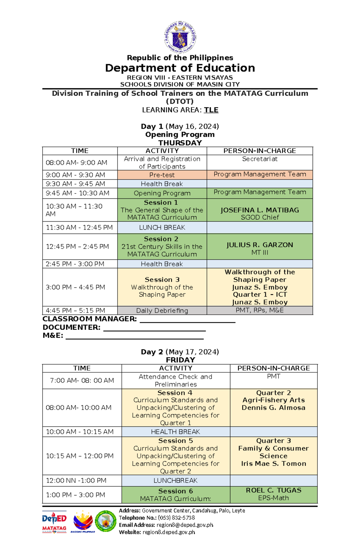 Matatag Matrix TLE - Republic of the Philippines Department of ...
