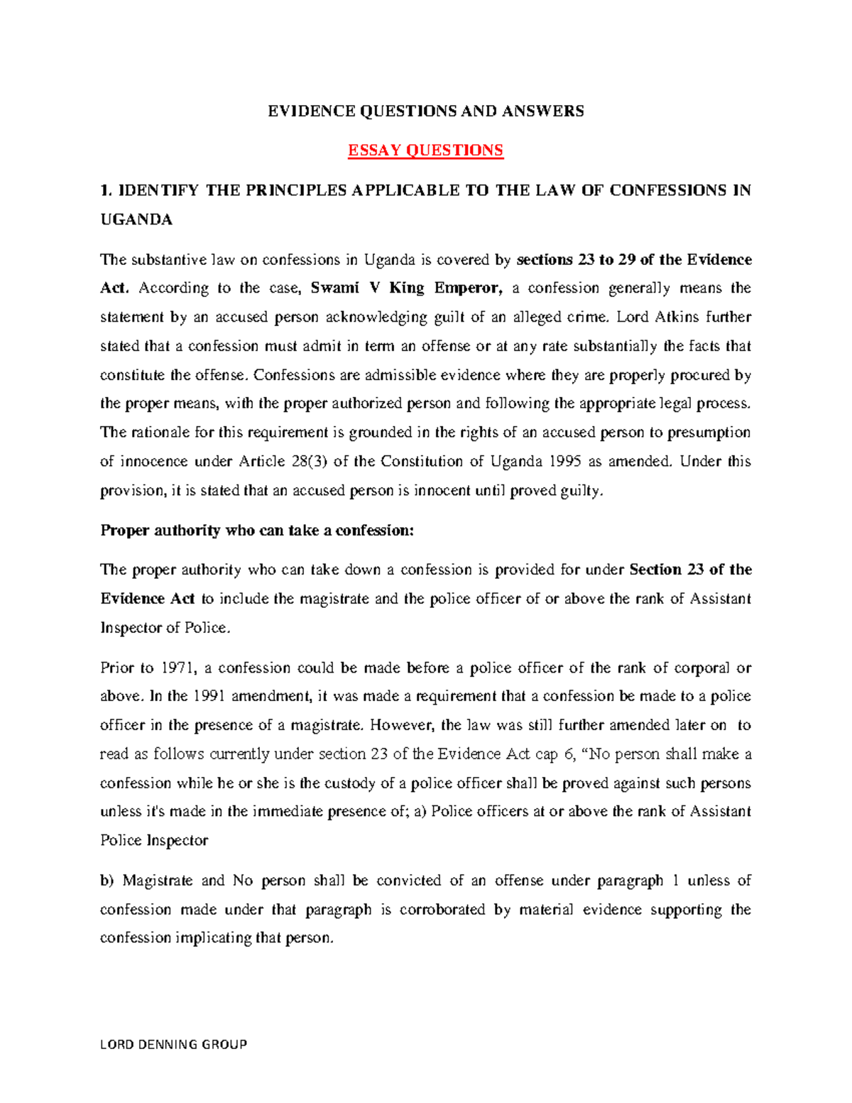 Evidence Question and Answers - EVIDENCE QUESTIONS AND ANSWERS ESSAY ...