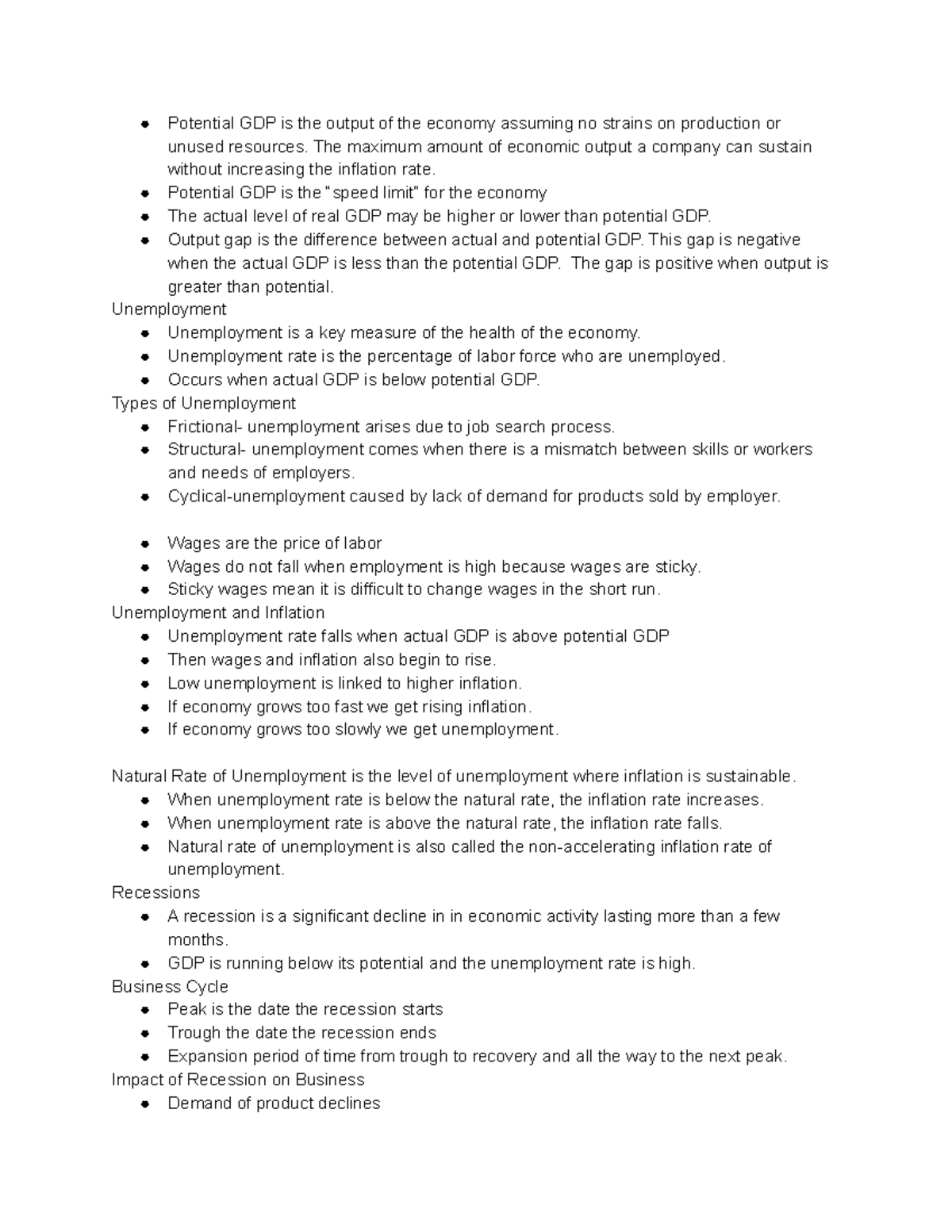CH 10 Business Cycles, Inflation, and Unemployment - Potential GDP is ...