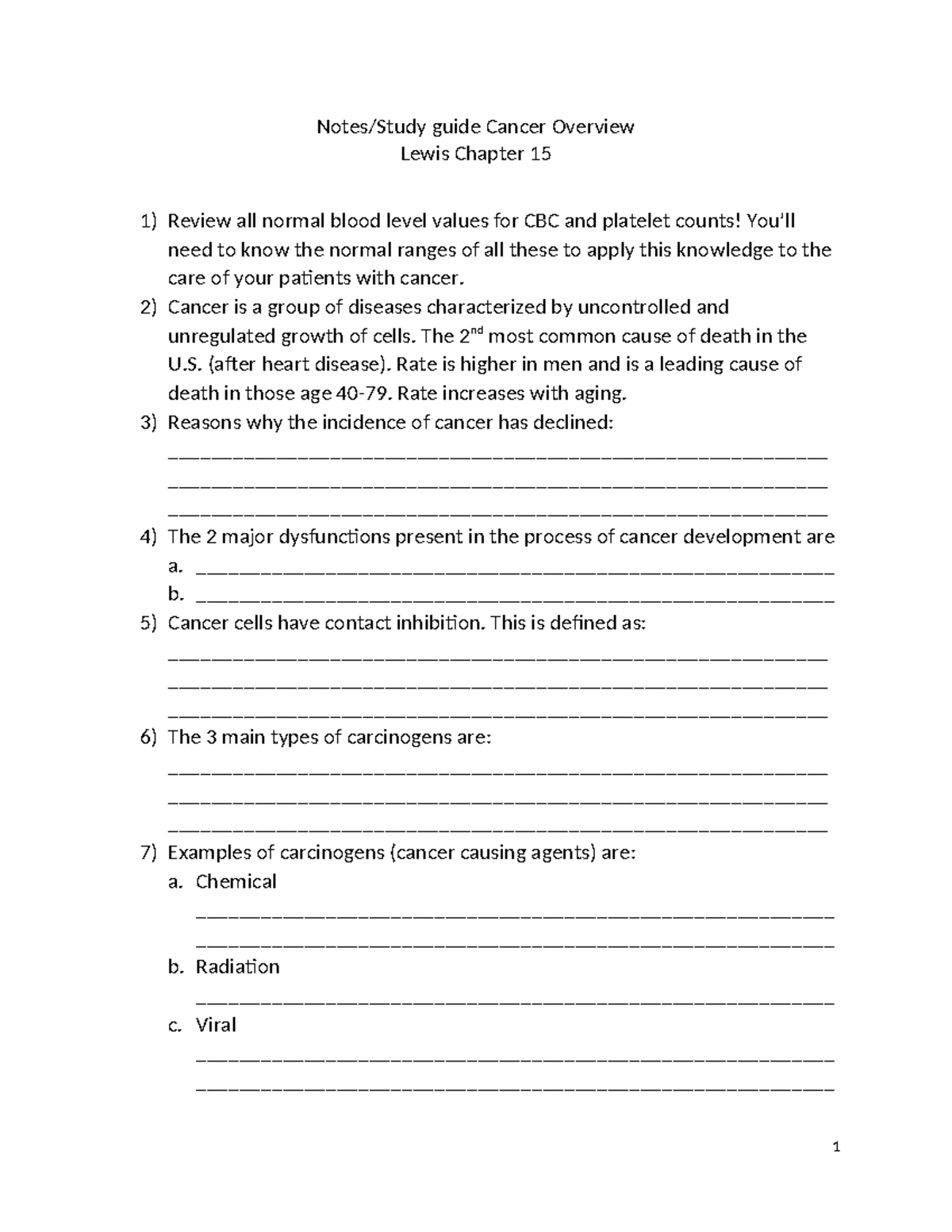 Notes Studyguide-Cancer - Notes/Study guide Cancer Overview Lewis ...
