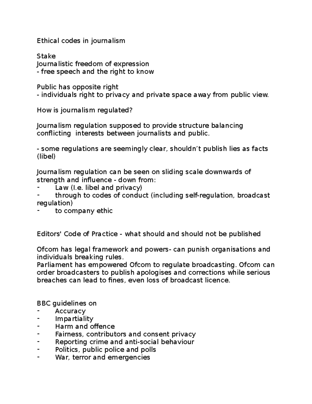 Ethical codes in journalism - Ethical codes in journalism Stake ...