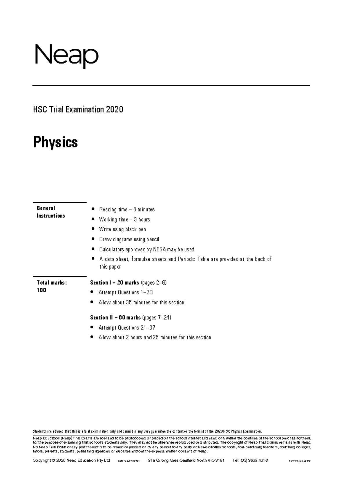 2020_NEAP_Physics_Trial - Neap Education (Neap) Trial Exams are ...