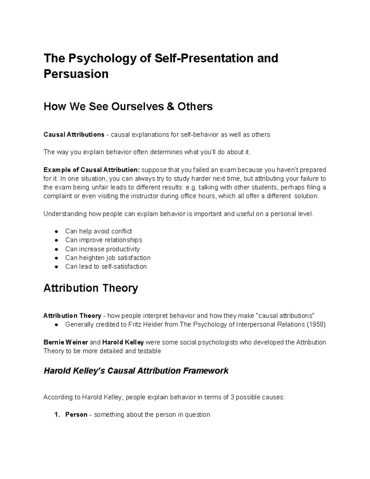 The Psychology of Self-Presentation and Persuasion - Example of Causal ...