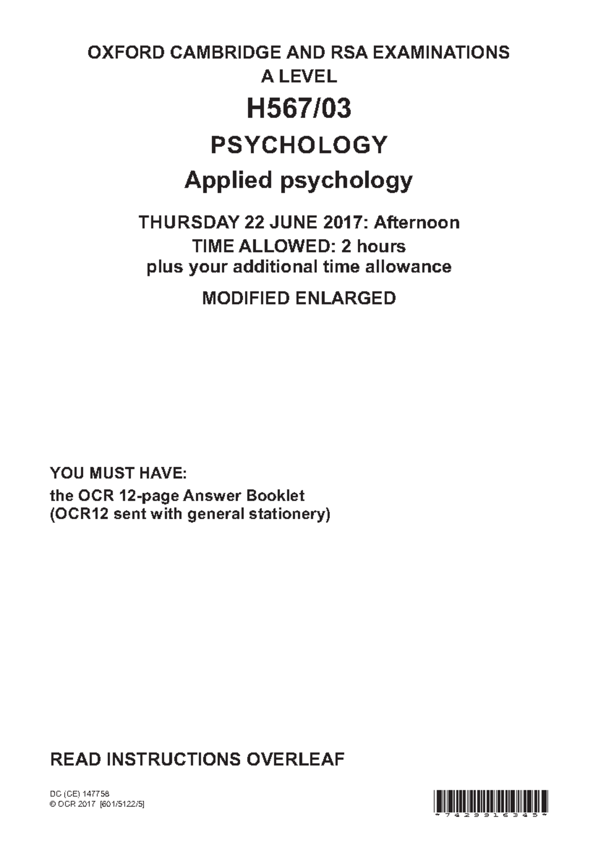 jdsabfkjabkaasdjkah - YOU MUST HAVE: the OCR 12-page Answer Booklet ...