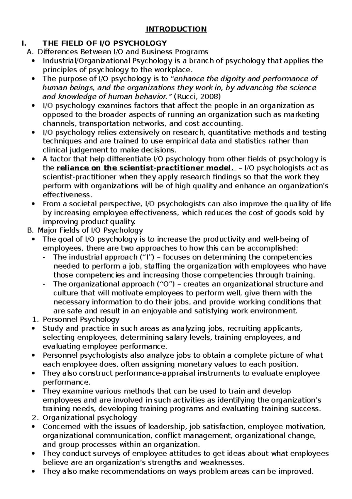CHRA Reviewer on Job Analysis - INTRODUCTION I. THE FIELD OF I/O ...