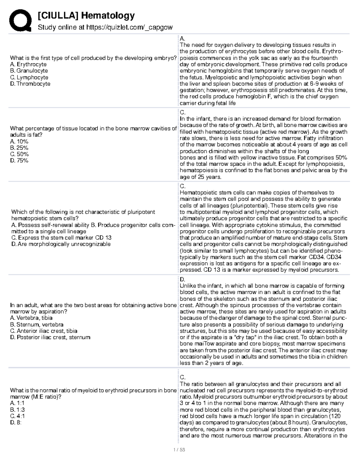 Ciulla hematology - Practice - Study online at quizlet/_capgow What is ...