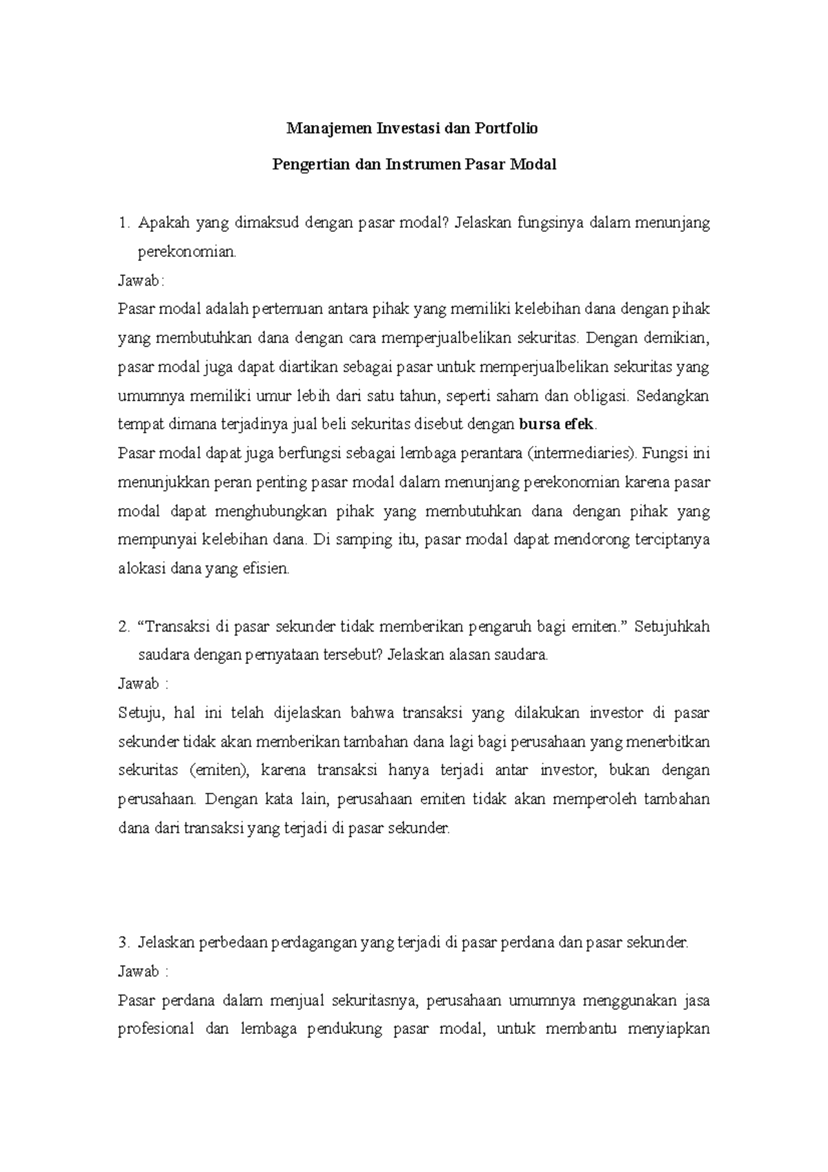 Manajemen Investasi dan Portfolio Pengertian dan Instrumen Pasar Modal ...