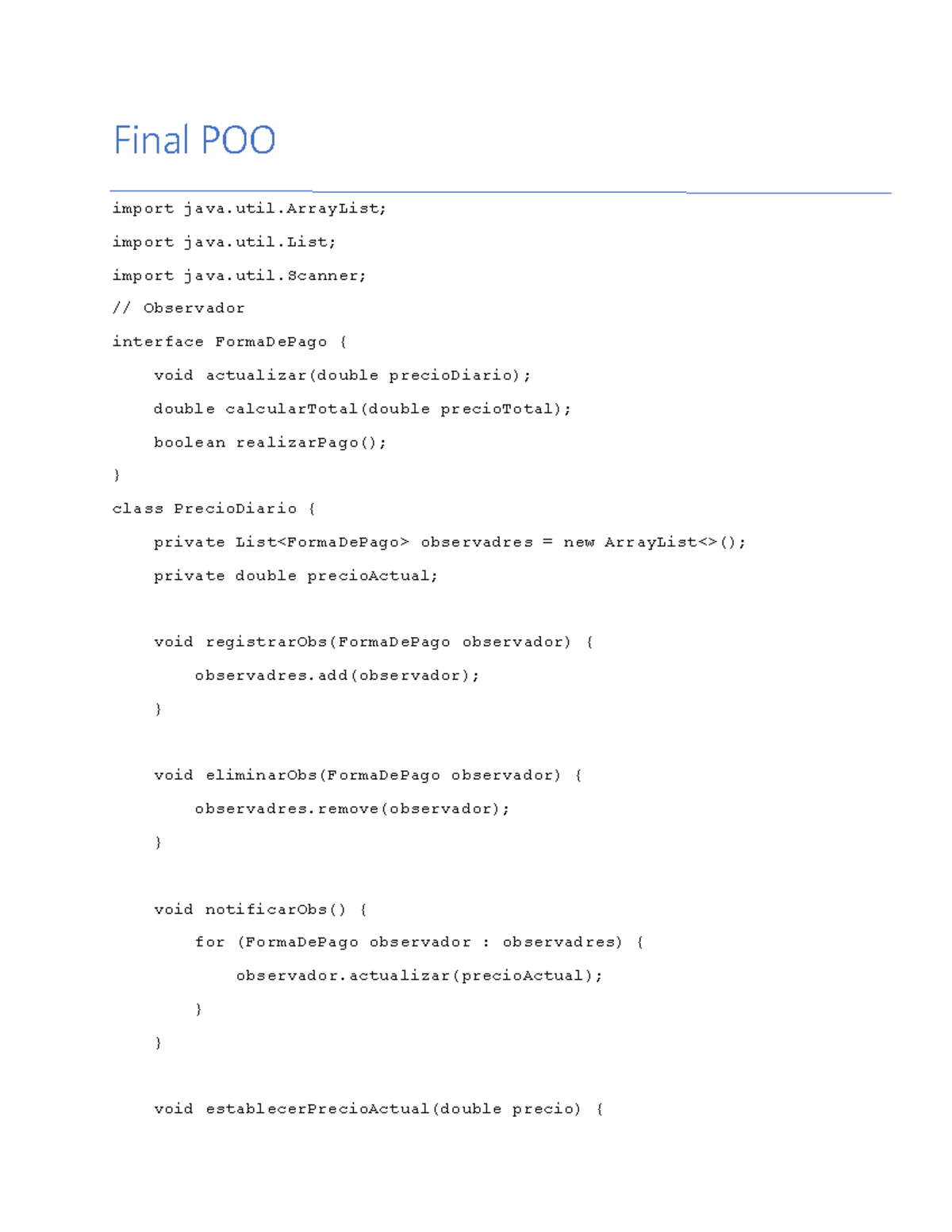 Final POO - Final POO import java.util; import java.util; import java ...