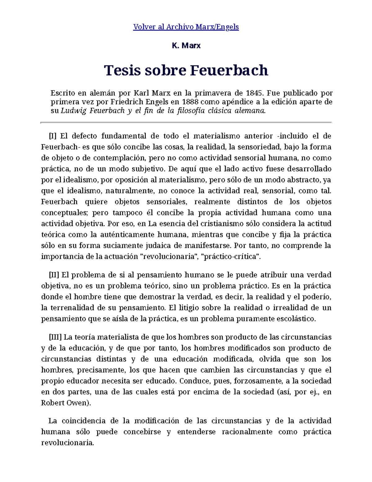Marx (1845) Tesis sobre Feuerbach - Volver al Archivo Marx/Engels K ...