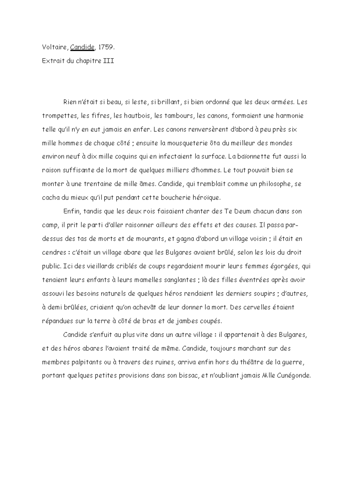 Etude linéaire - Voltaire, Candide : "La guerre" - Voltaire, Candide ...