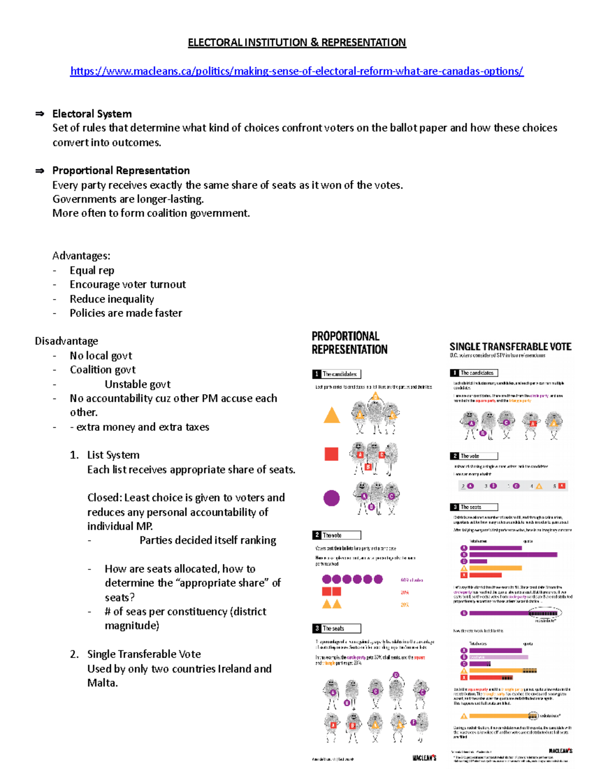 Electoral Systems - notes - ELECTORAL INSTITUTION & REPRESENTATION ...