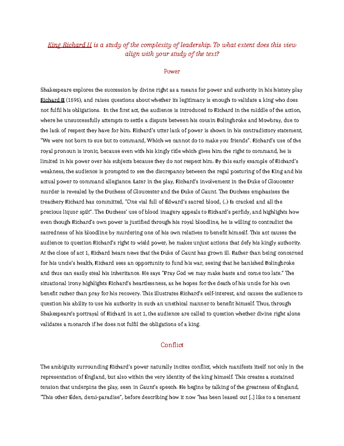 Advanced English Paragraphs - King Richard II is a study of the ...
