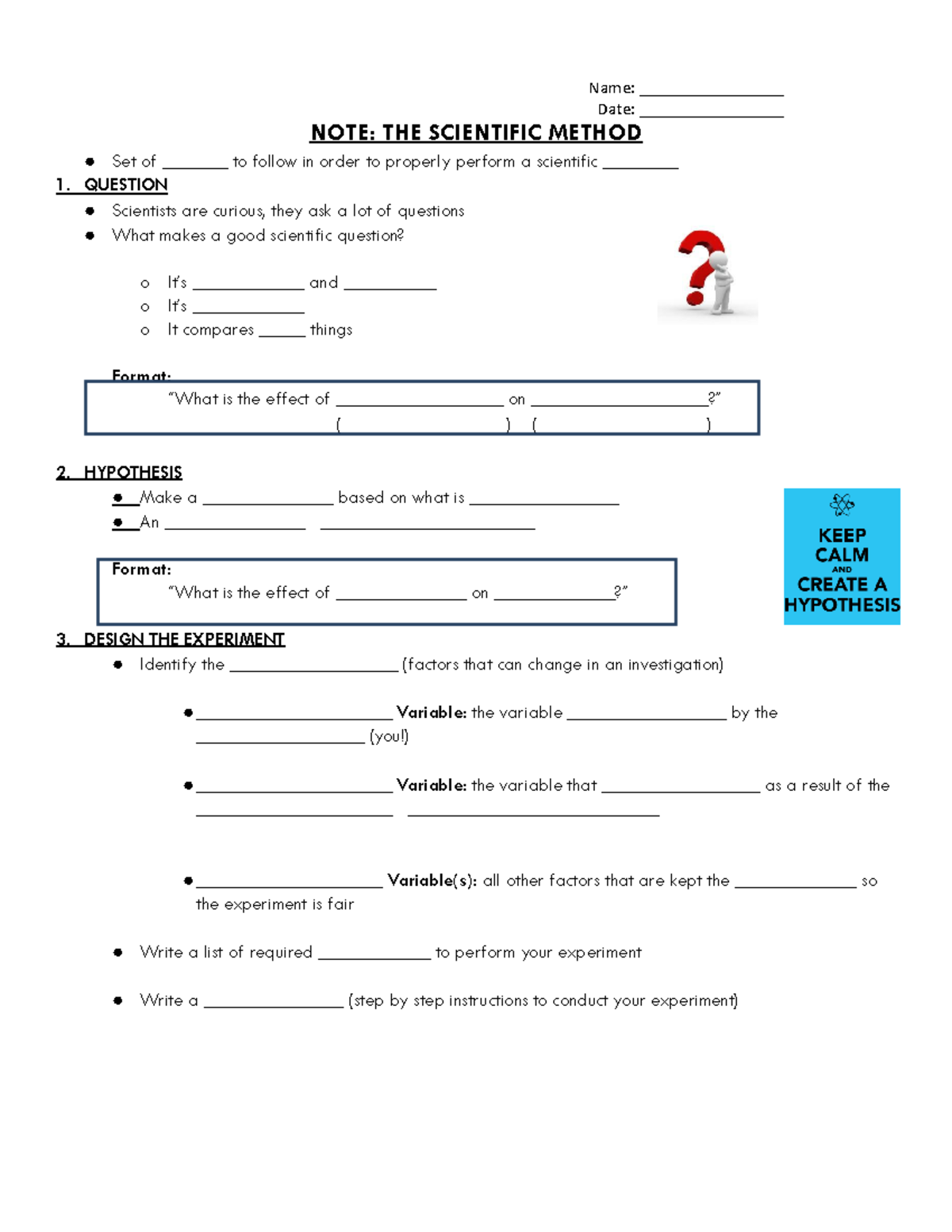Scientific Method NOTE - Date: _________________ NOTE: THE SCIENTIFIC ...