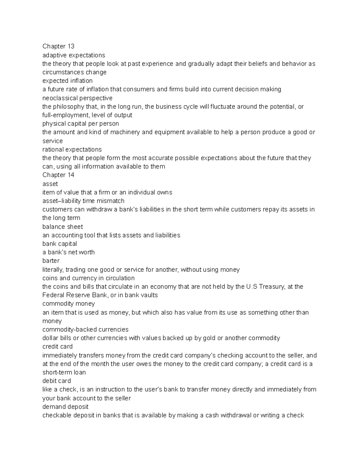 Macroeconomics vocab chapters 13-14 - Chapter 13 adaptive expectations ...