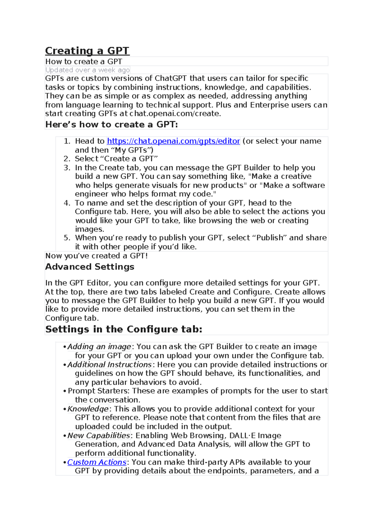 Creating a GPT - Creating a GPT How to create a GPT Updated over a week ...