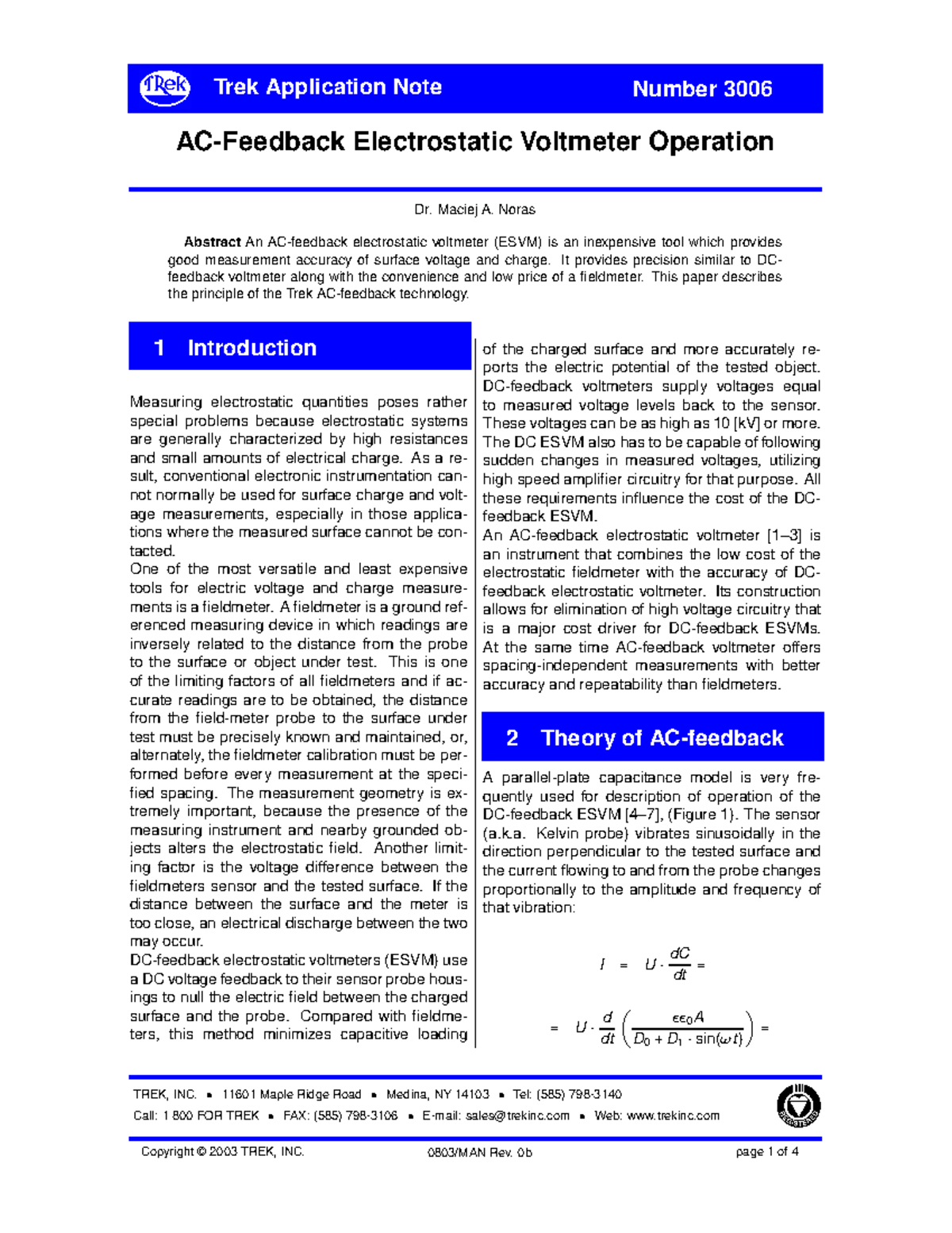 Trek AC-Feedback Electrostatic Voltmeter Operation 3006 AC Feedback ...