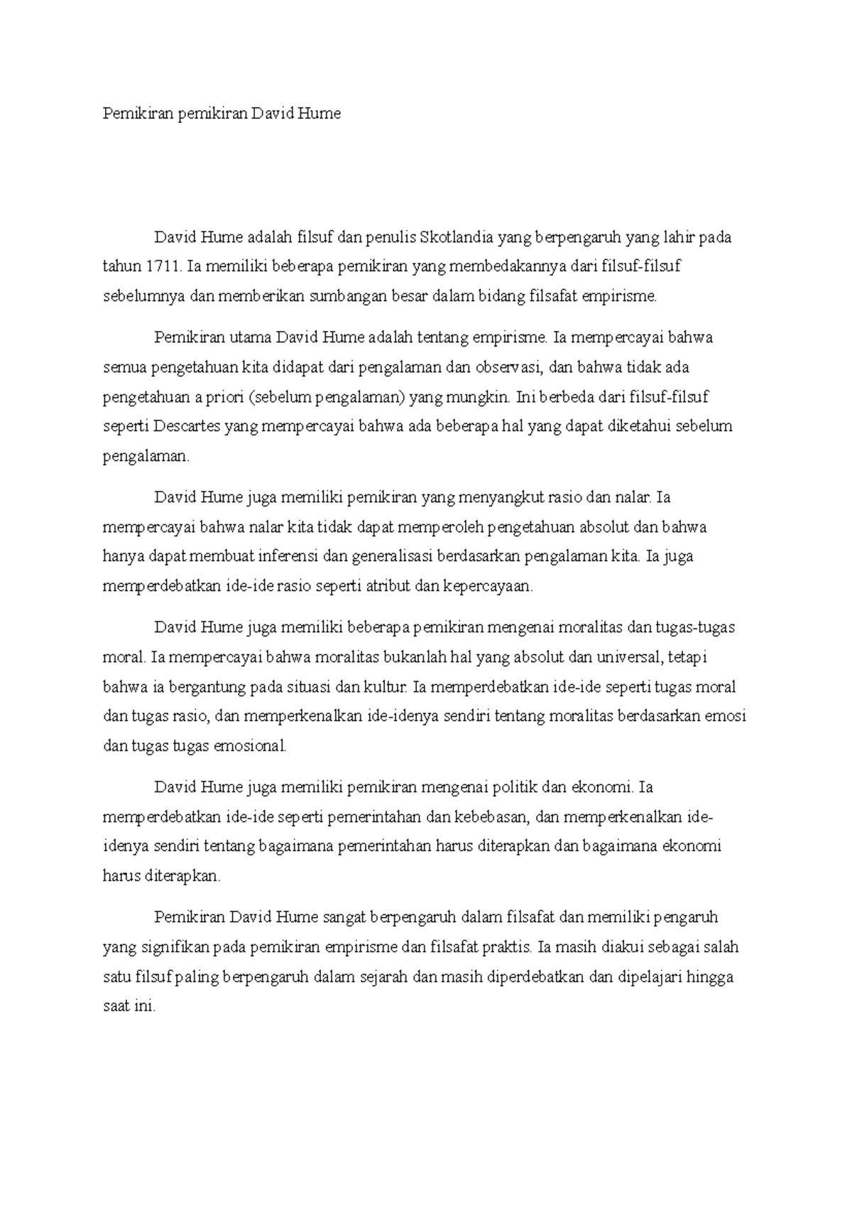 Pemikiran pemikiran David Hume - Ia memiliki beberapa pemikiran yang ...