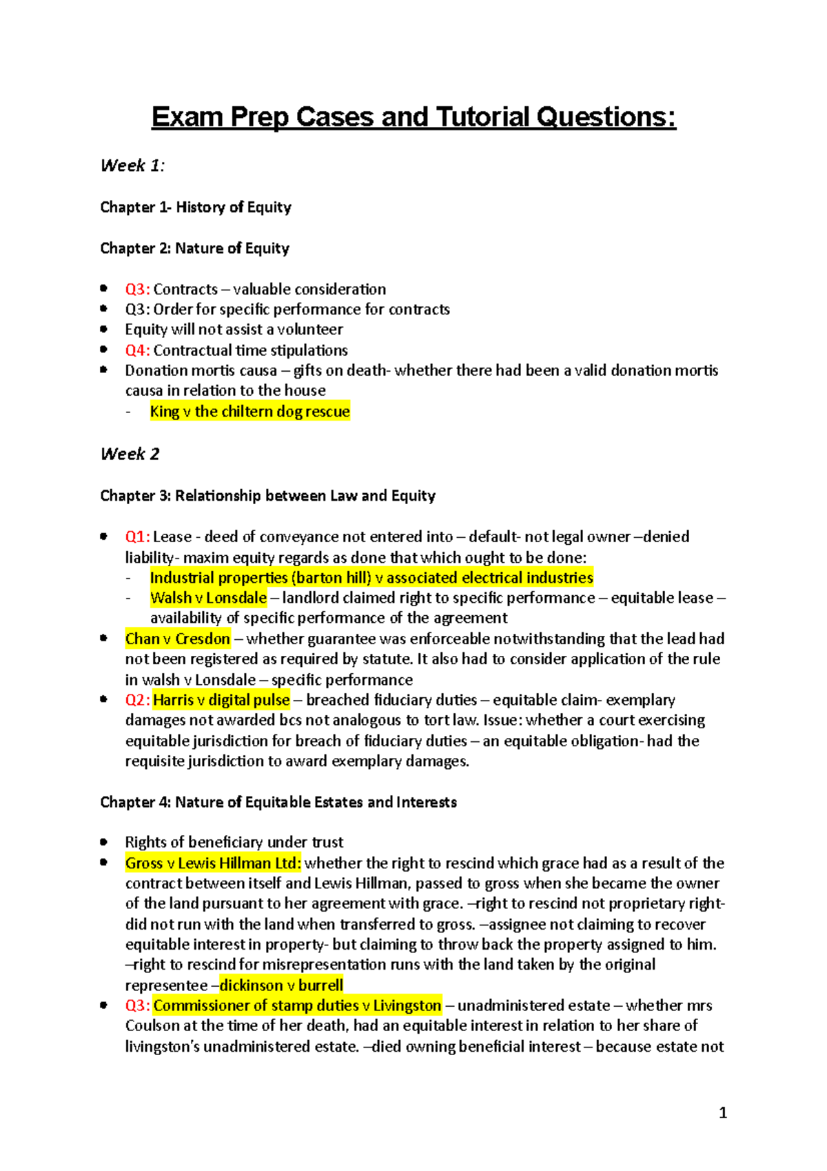 Equity exam prep - Exam Prep Cases and Tutorial Questions: Week 1 ...