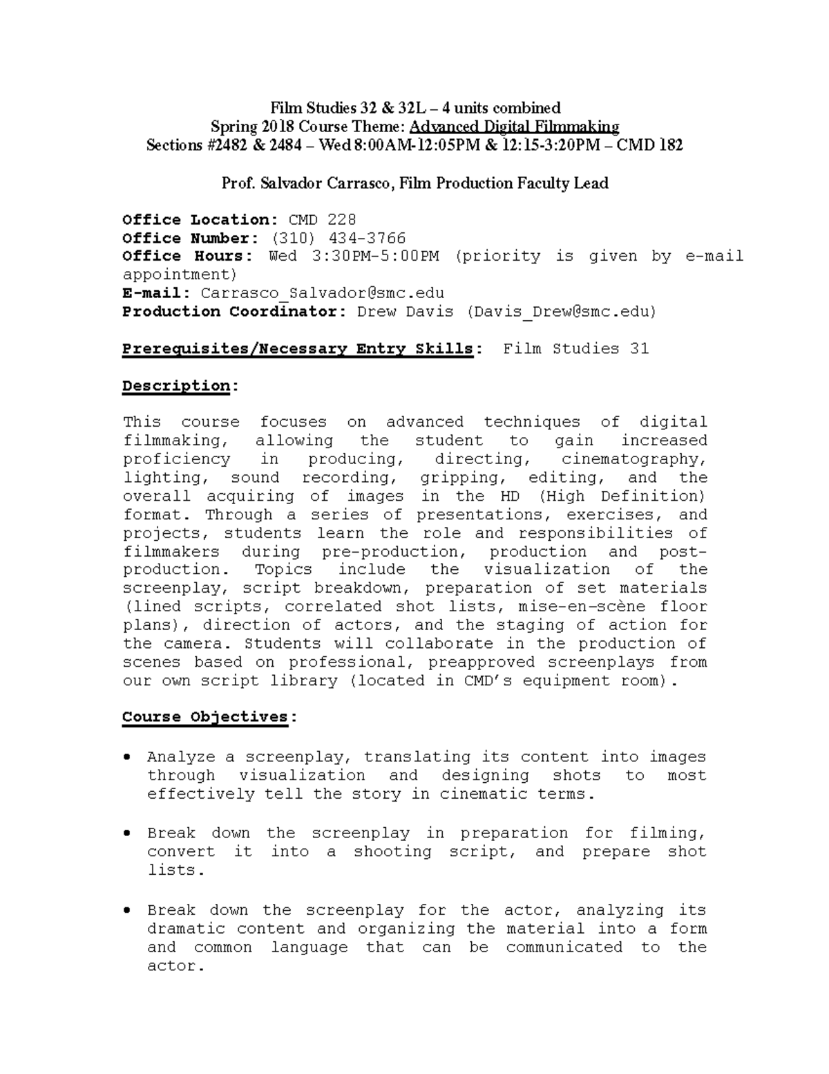 Syllabus - Film 32 - Breakdown of coursework - Film Studies 32 & 32L ...