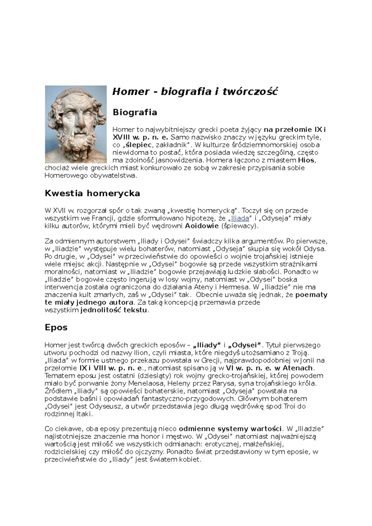 Homer - Iliada - Polski notatki - Homer - biografia i twórczość ...