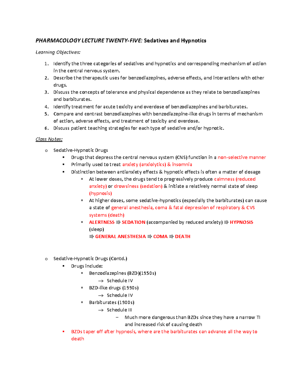 Pharm Lecture 25 - Sedatives and Hypnotics - PHARMACOLOGY LECTURE ...