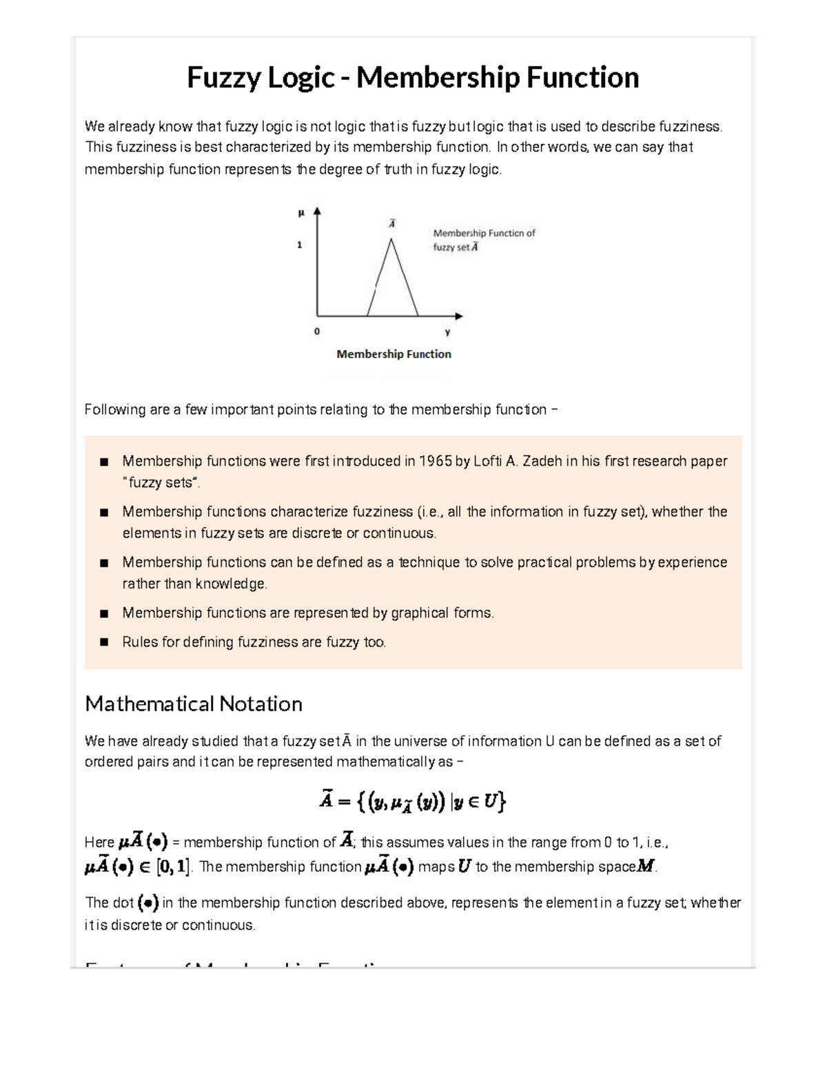 Fuzzy Logic - Membership Function - This fuzziness is best characterized by its membership ...
