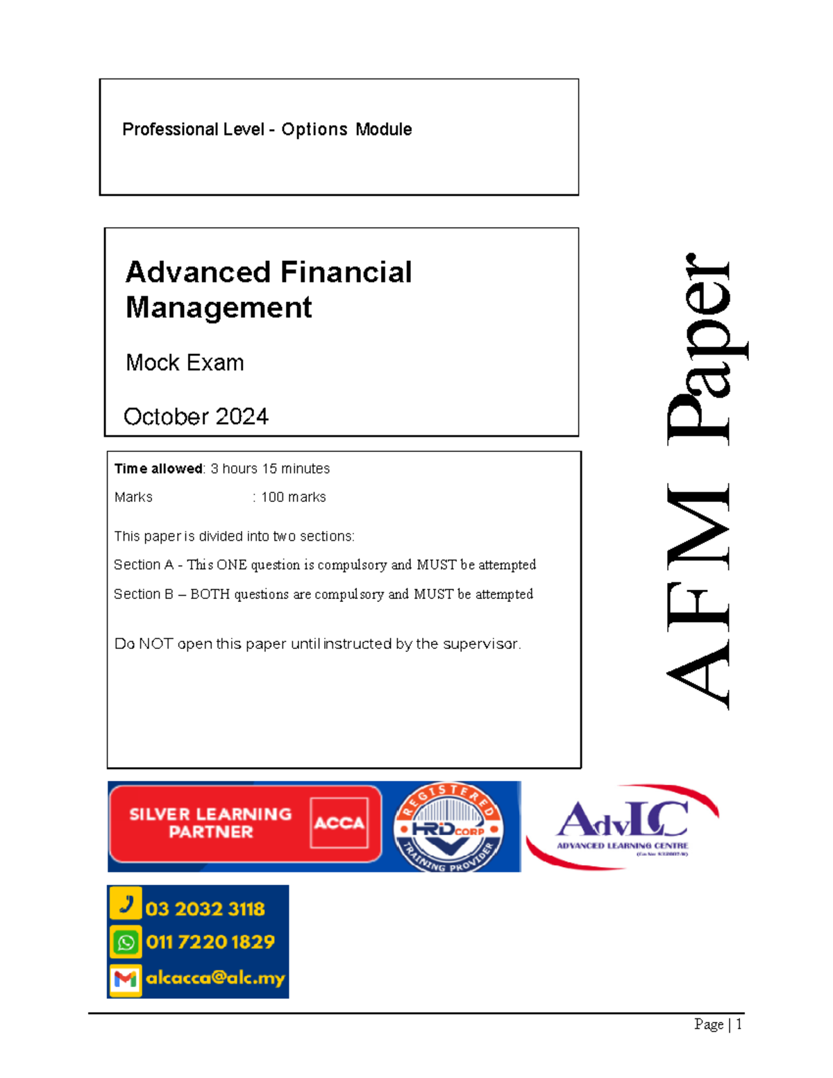AFM Mock Dec 24 - AFM Mock Q - Page | 1 This paper is divided into two ...