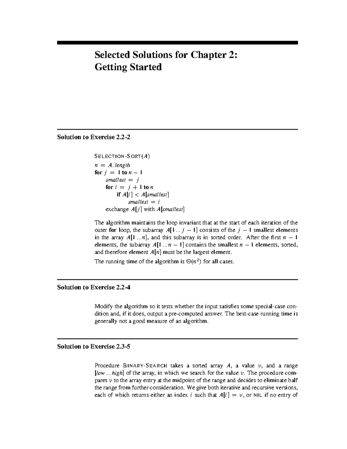 Intro to Algo Selected Solutions - Selected Solutions for Chapter 2: Getting Started Solution to ...