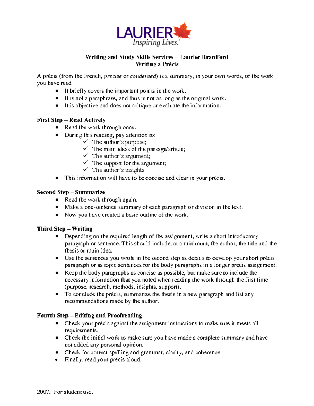 Writing a Precis - For student use. Writing and Study Skills Services ...
