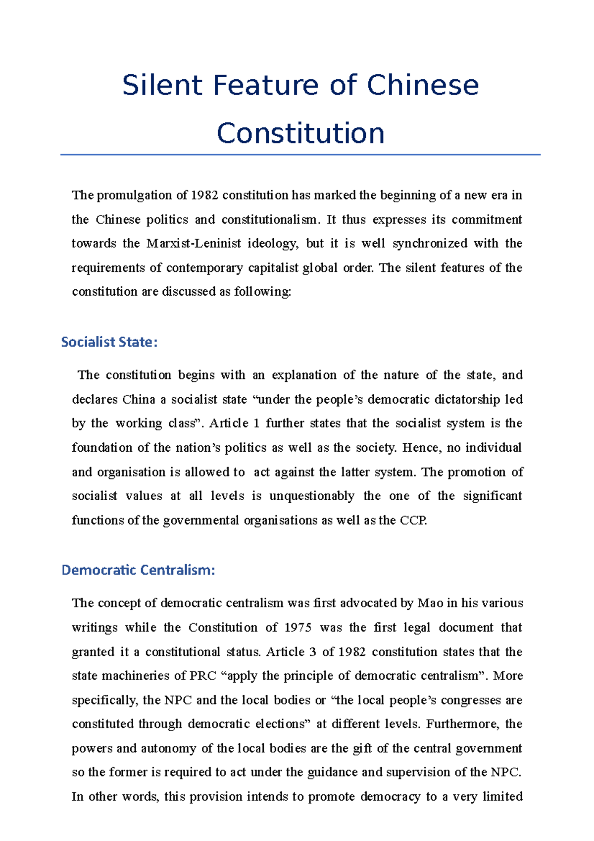 Silent Feature of Chinese Constitution - Silent Feature of Chinese ...