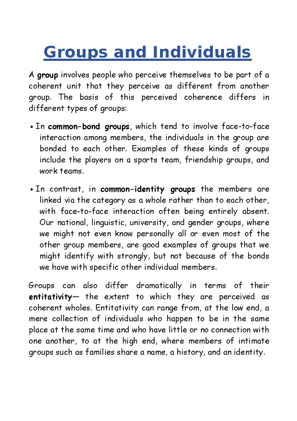 Groups and Individuals - The basis of this perceived coherence differs ...