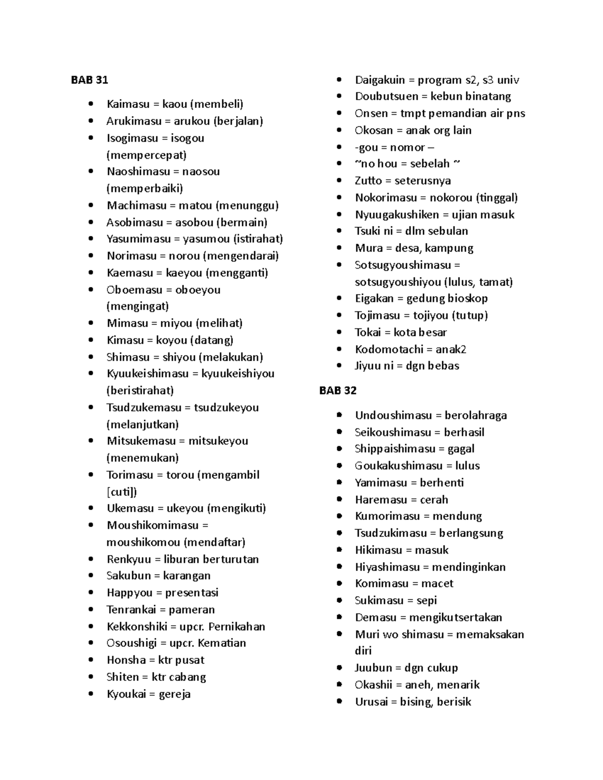 Kosakata Bab 31~35 Minna no Nihongo 2 - BAB 31 Kaimasu = kaou (membeli ...