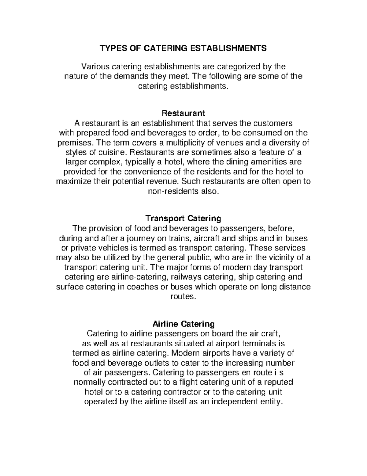 Types OF Catering Establishments - TYPES OF CATERING ESTABLISHMENTS ...