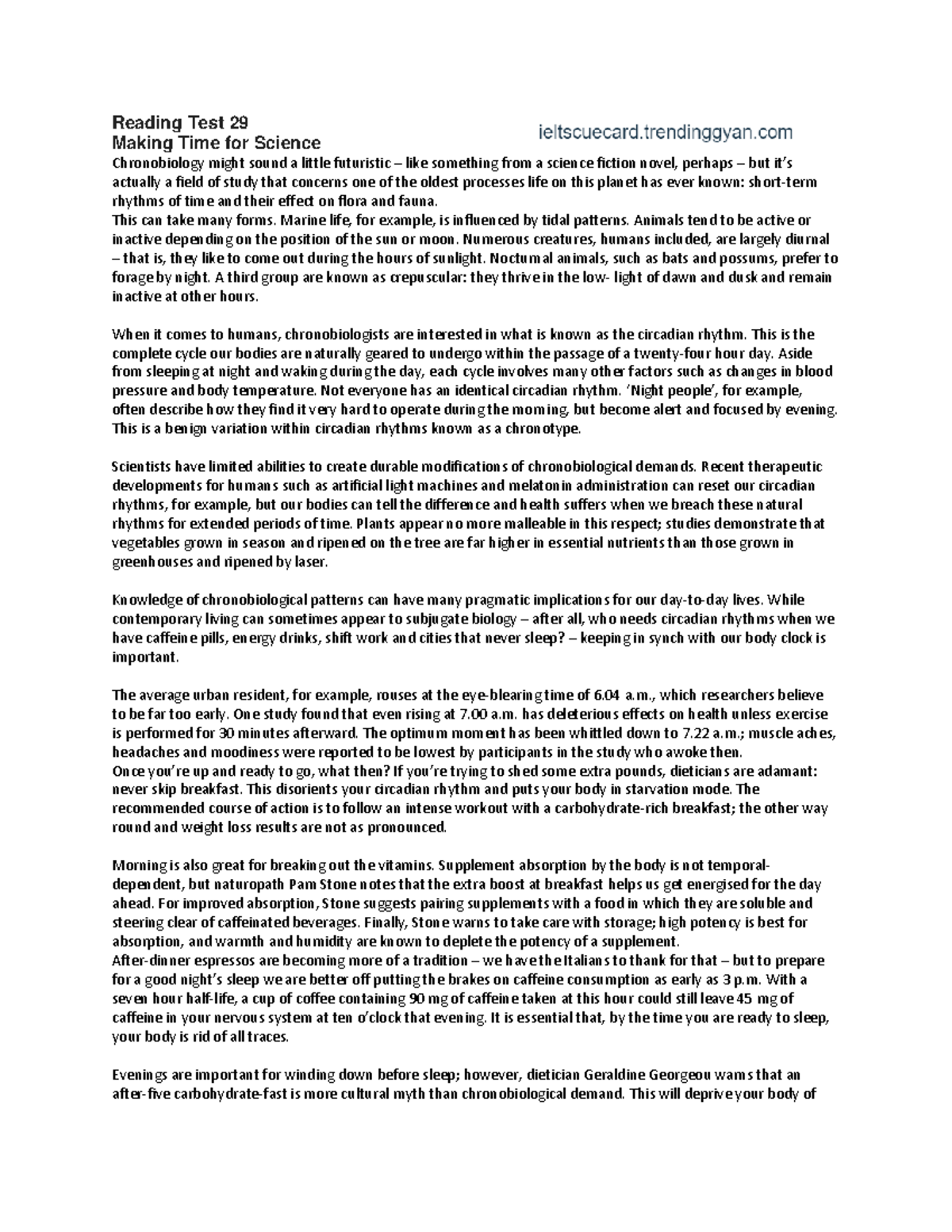 Ielts Reading TEST 29 - Reading Test 29 Making Time for Science ...