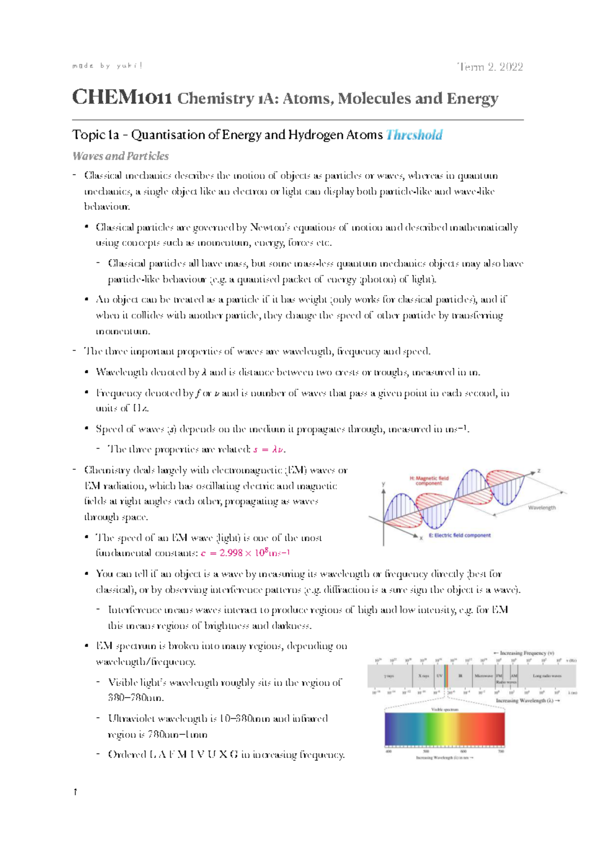 Chem1011-notes-full - notes - CHEM1011 Chemistry 1A: Atoms, Molecules ...