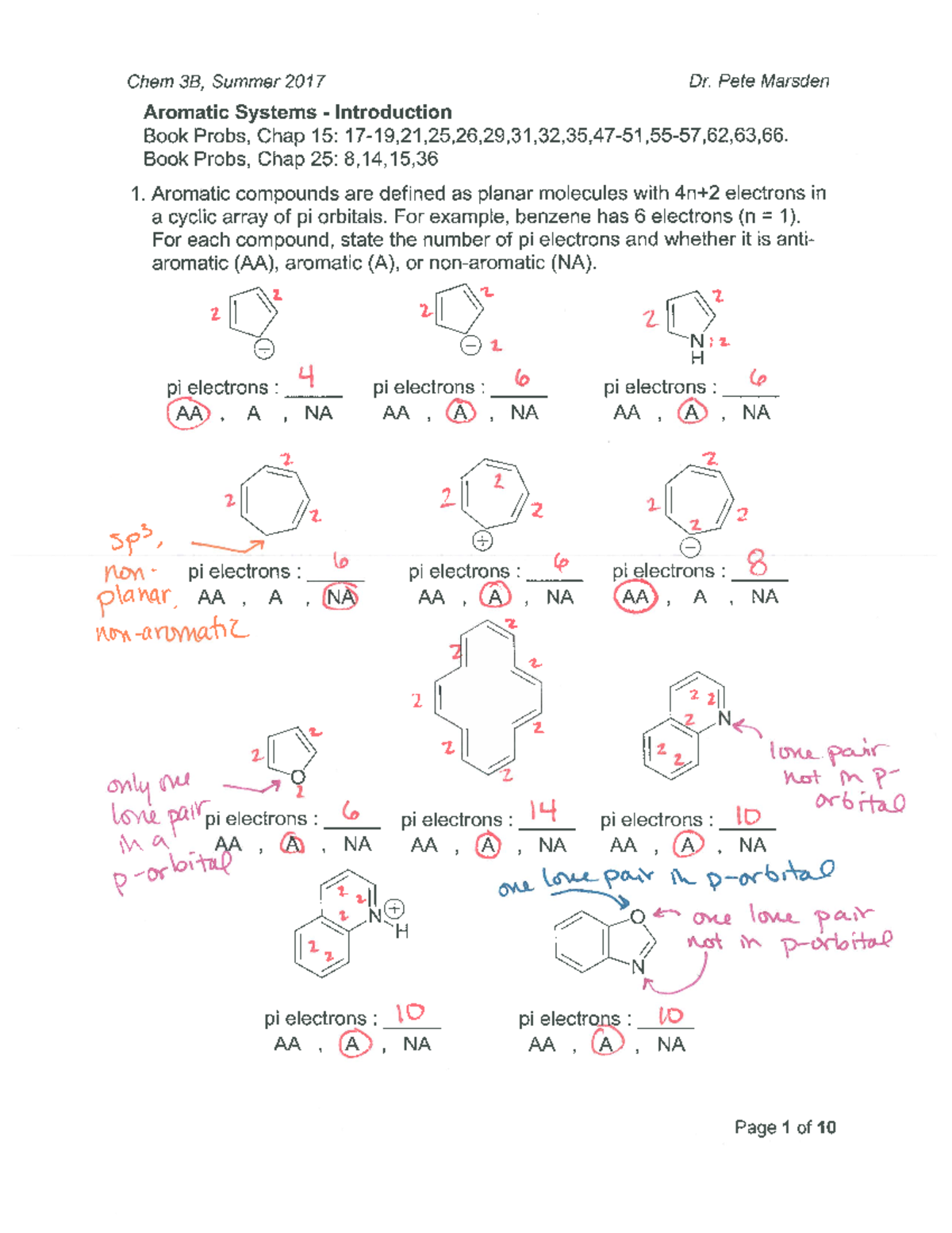 C. Aromatic Systems - Introduction (Chem 3B - Fall 2017 ) - Key - CHEM ...