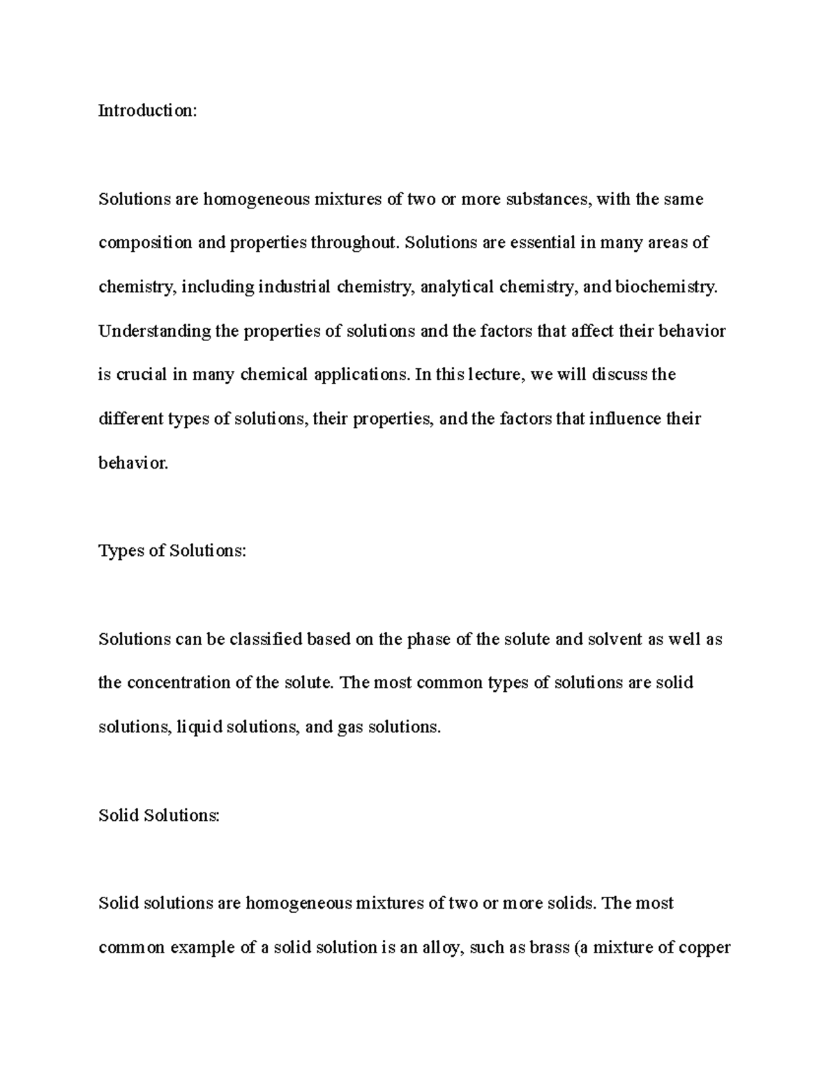 Solutions - Google Docs - Introduction: Solutions are homogeneous ...