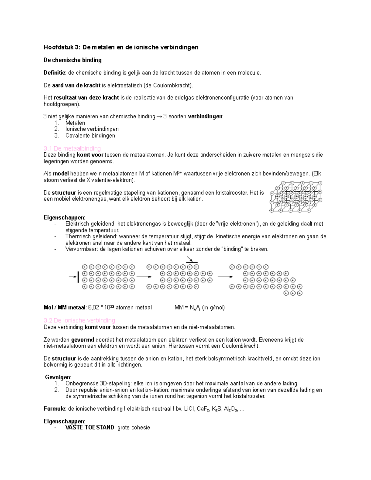 AEBS H3 - Hoofdstuk 3: De metalen en de ionische verbindingen Algemene ...