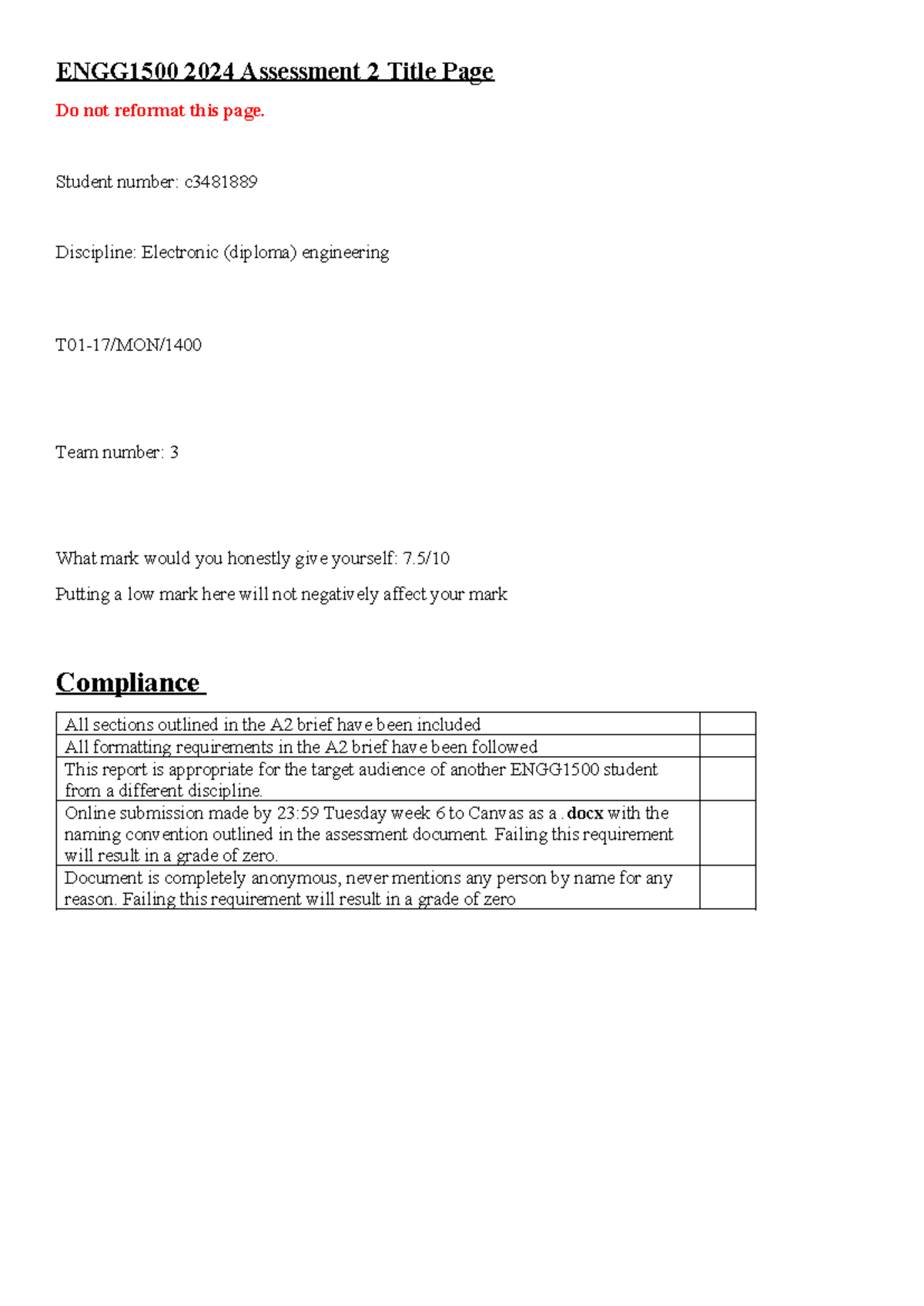ENGG1500 A2 2nd final draft - ENGG1500 2024 Assessment 2 Title Page Do ...