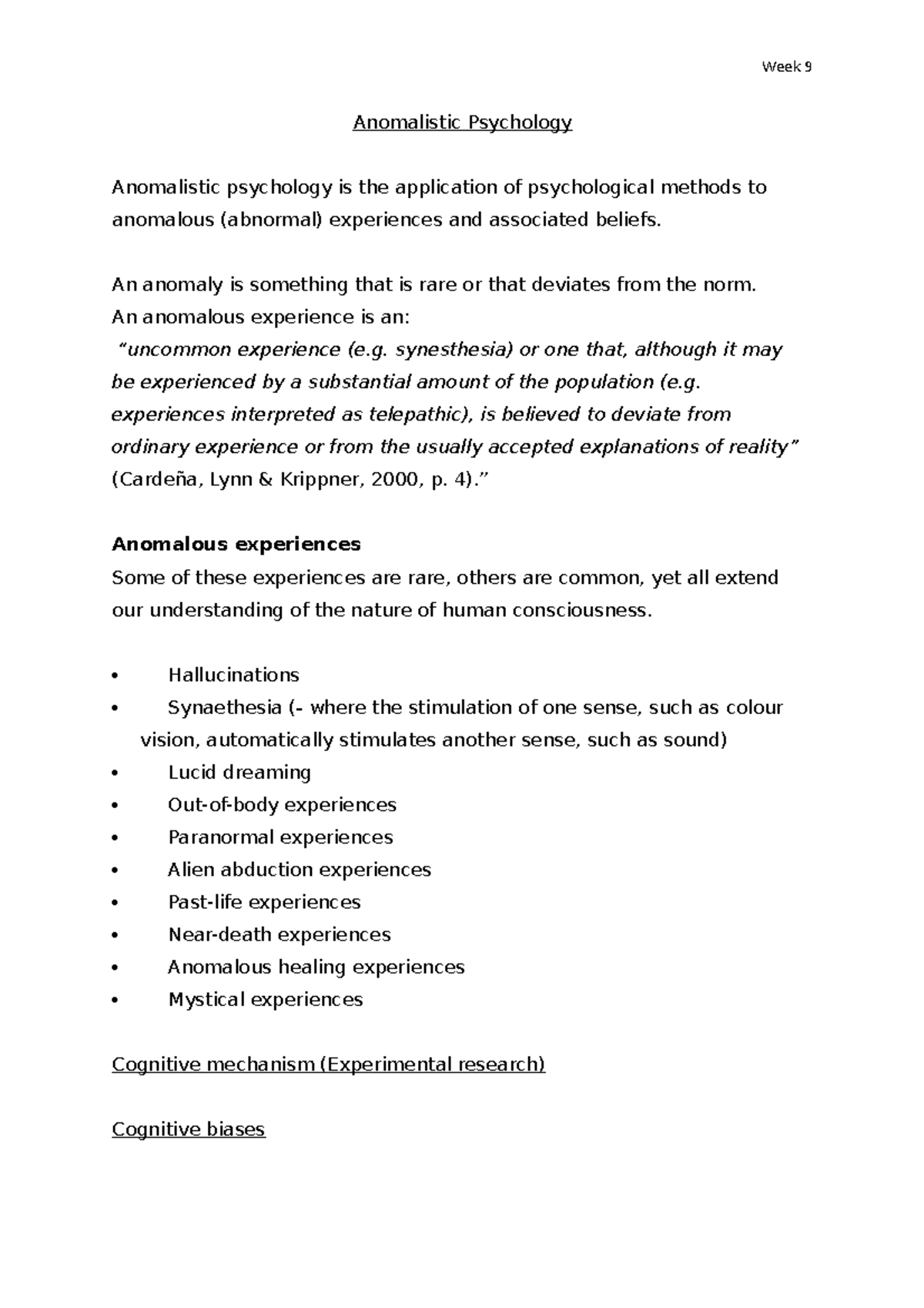 Week 9 - Anomalistic Psychology - Anomalistic Psychology Anomalistic ...