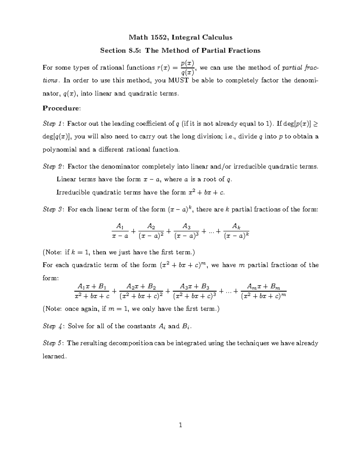 Handout 85 - Math 1552, Integral Calculus Section 8: The Method of ...
