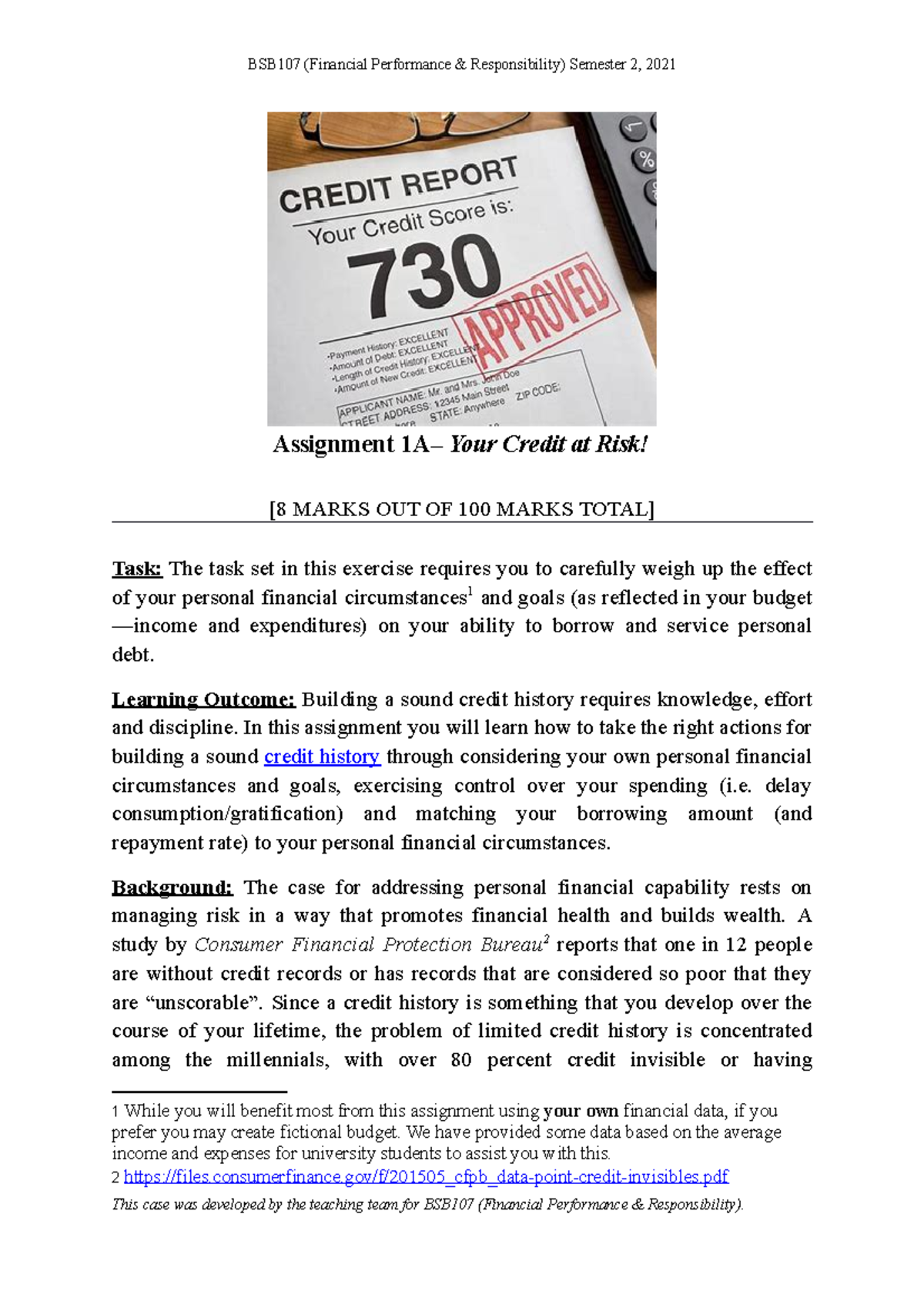 BSB107 Assignment 1a; Your Credit At Risk(6) - BSB107 (Financial ...