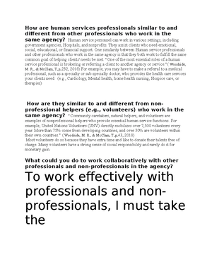 [Solved] How are human services professionals similar to and different ...