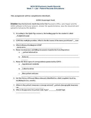 MOA115 Medical Records and Insurance Week 5 Assignment - Types of Information Found in the ...