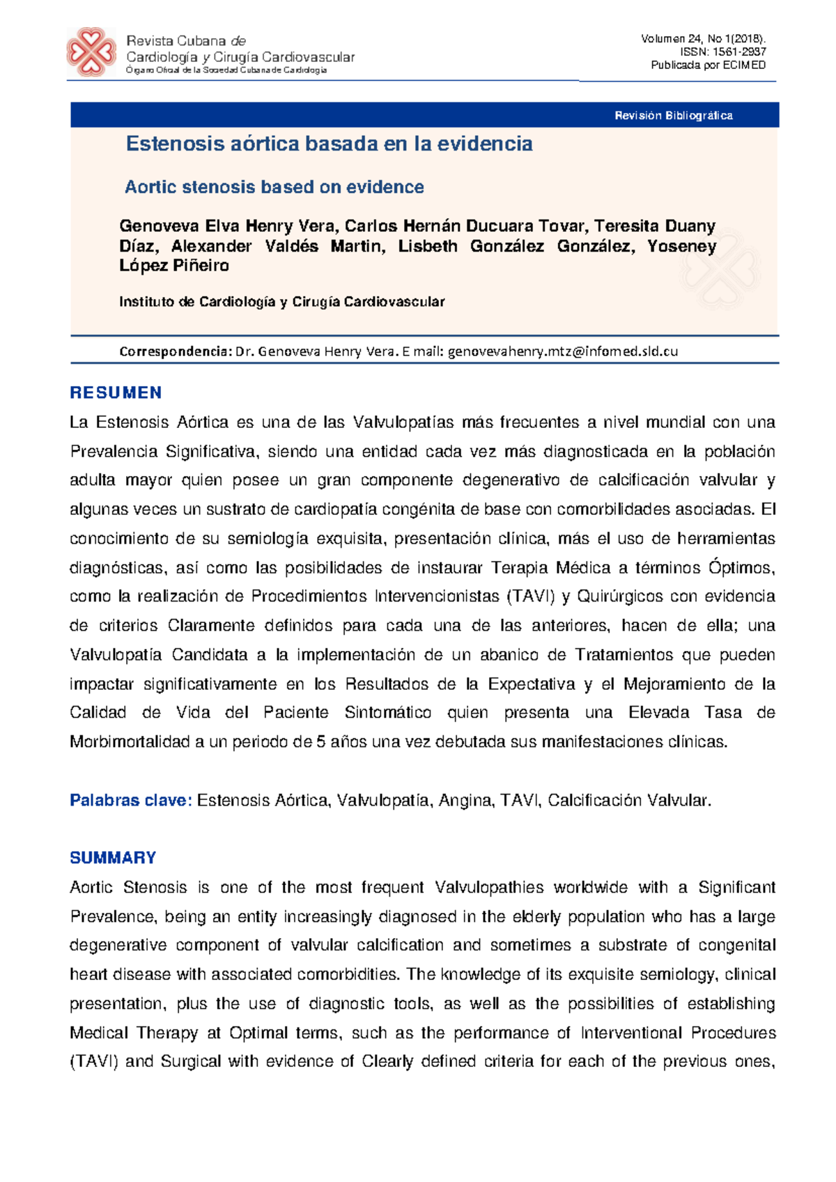 Dialnet-Estenosis Valvular Aortica-7162500 - Volumen ISSN: 1561 24 , No ...